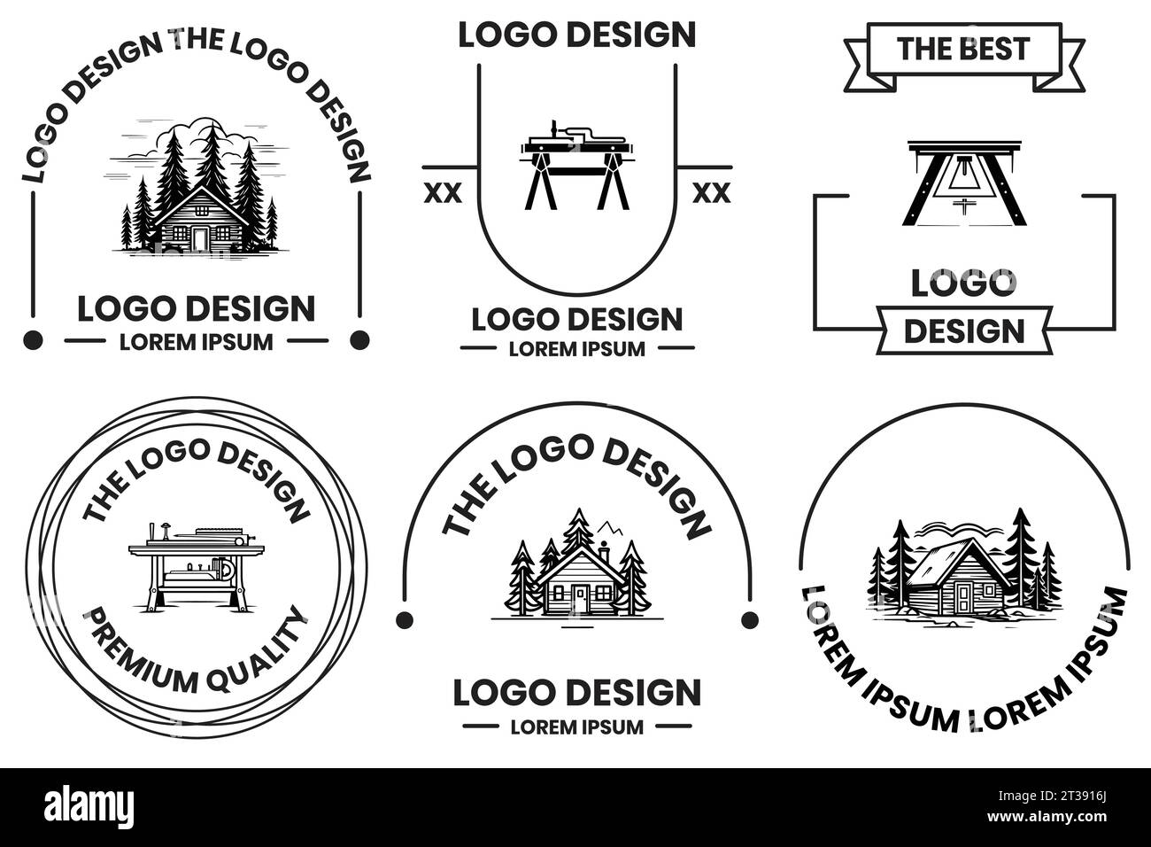 carpenter or construction shop logo in flat line art style isolated on ...