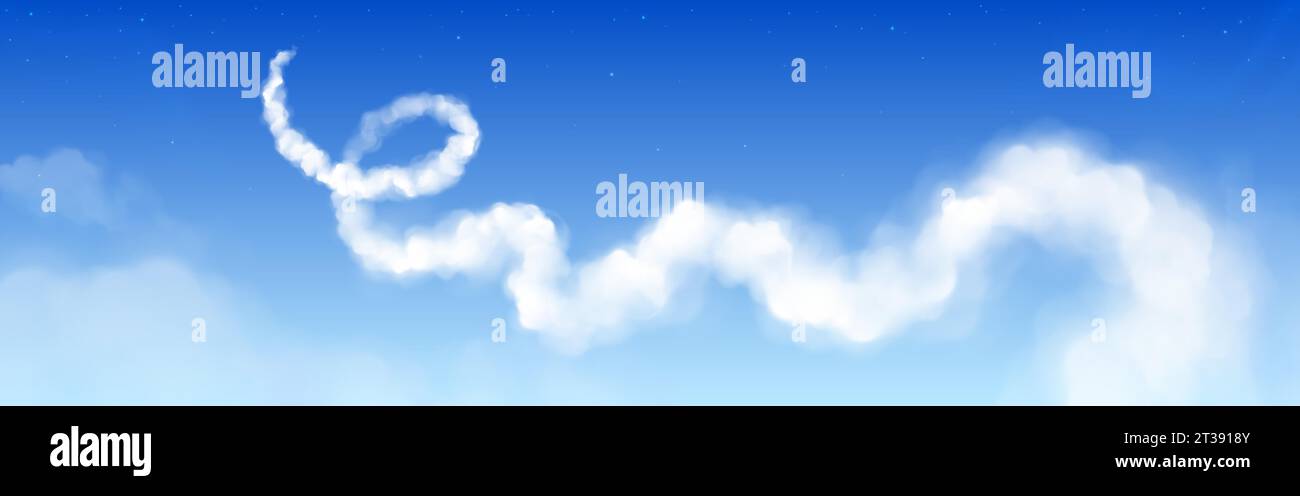 White steam trail from plane or rocket on blue clear sky. Realistic ...