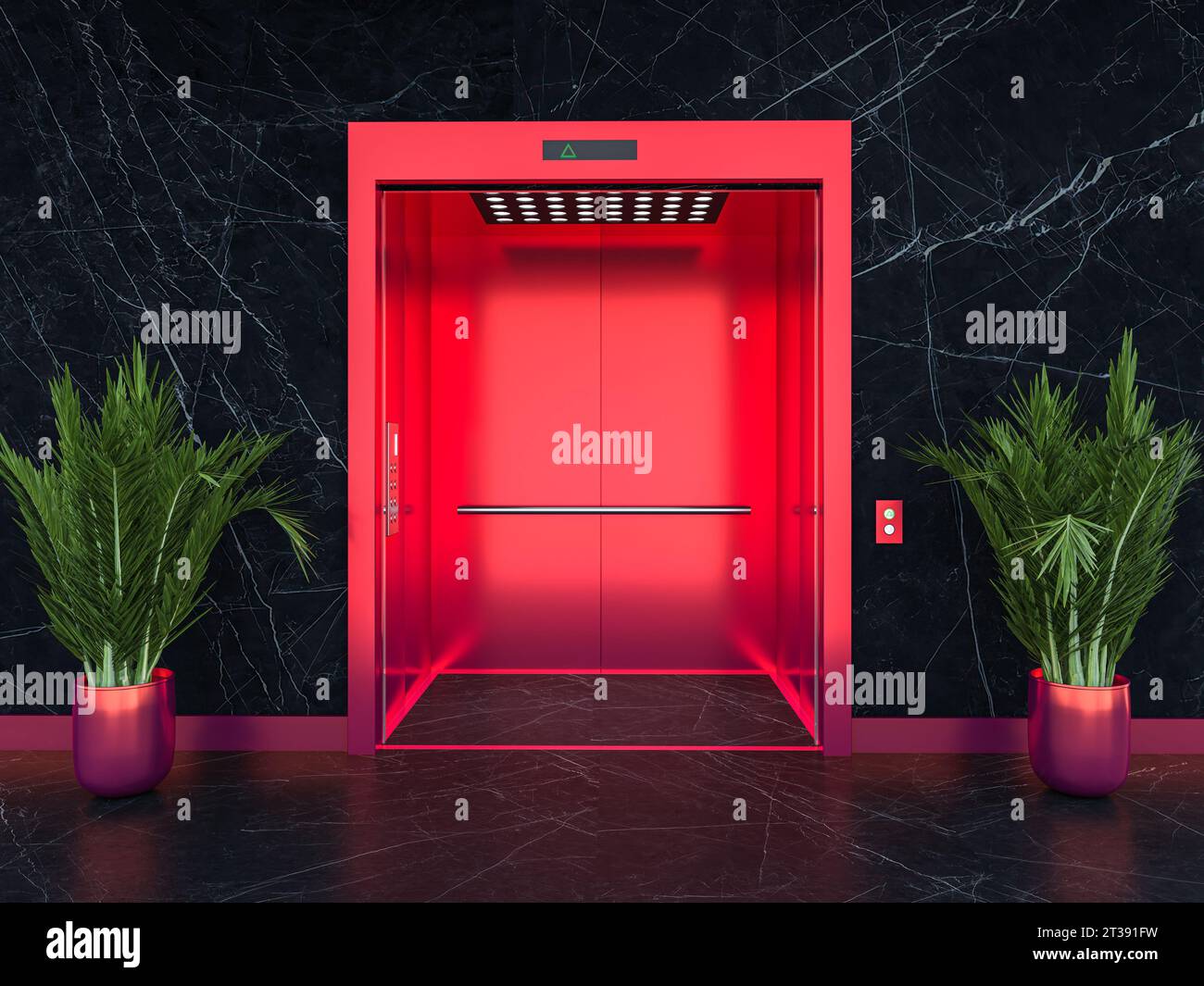 red lift with black marble walls. 3d render Stock Photo - Alamy