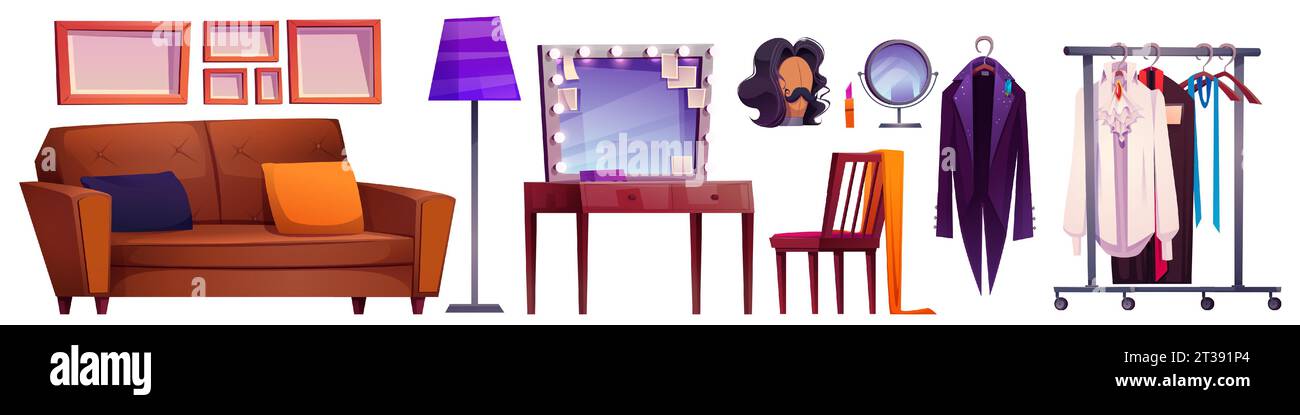 Theater backstage design elements isolated on white background. Vector ...