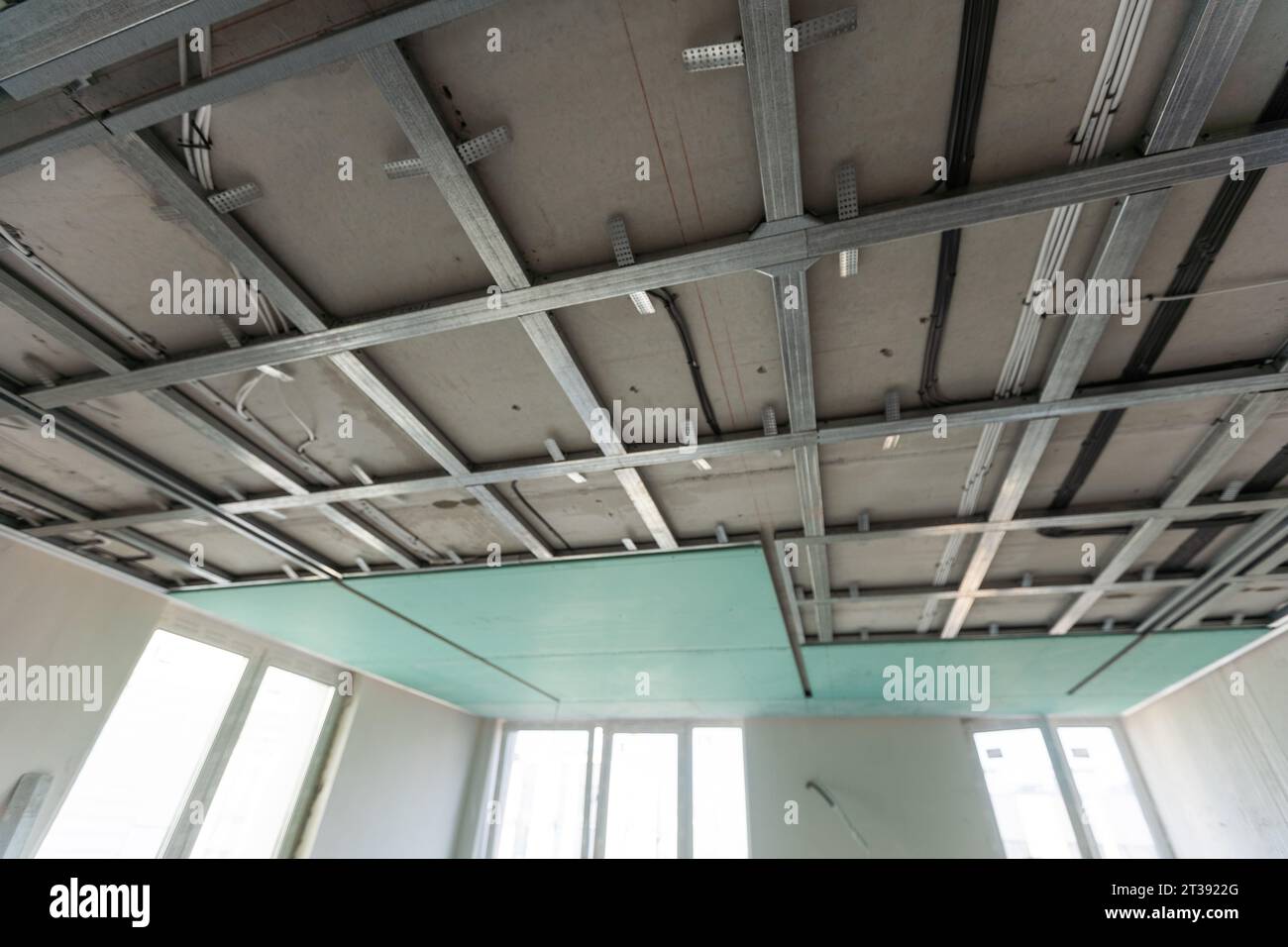 The metal frame of the ceiling, sound insulation, in the process of ...