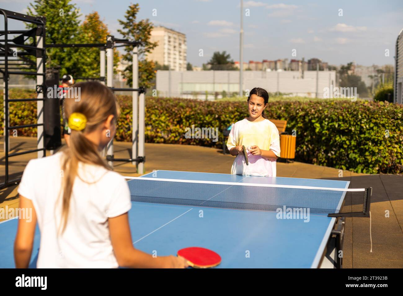 girl plays in table tennis outdoor Stock Photo - Alamy