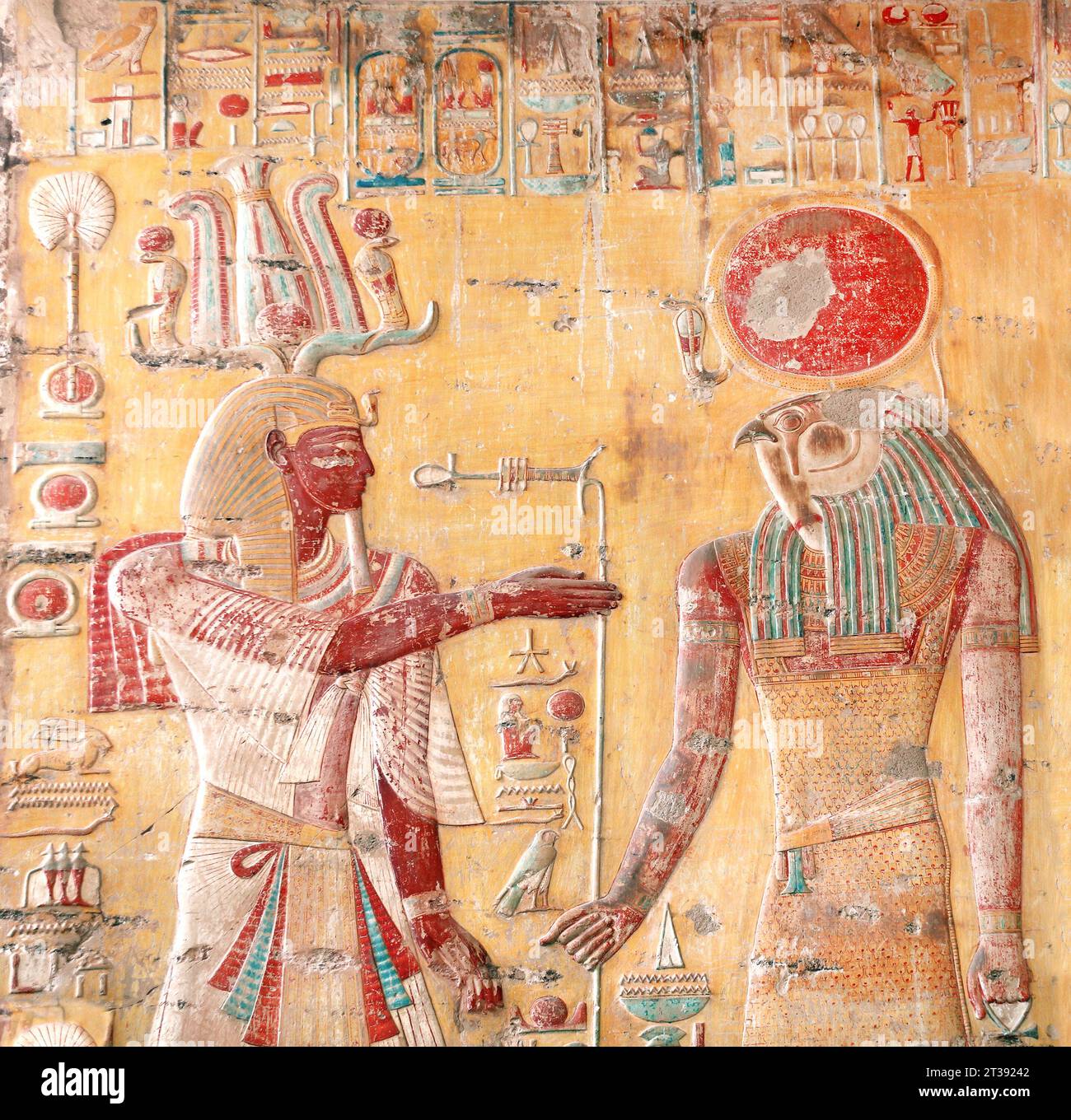 Ancient Colorful Mural Wall Painting inside Hatshepsut Temple in Valley ...