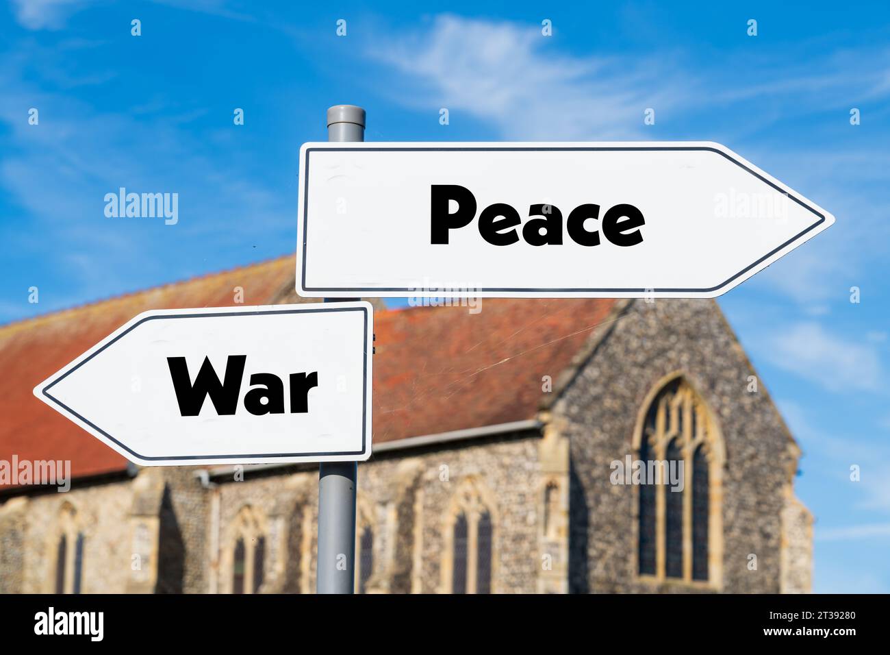 Road Sign concept of option of going to war or having peace Stock Photo ...