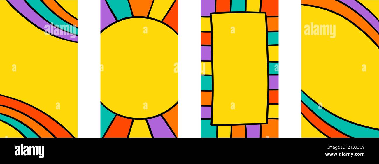 Groovy psychedelic frames in hippie style. Hand drawn retro border ...