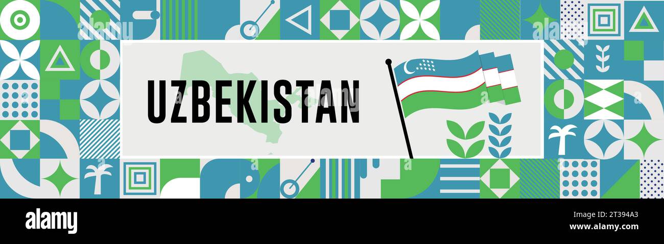 Uzbekistan national day banner with map, flag colors theme background ...