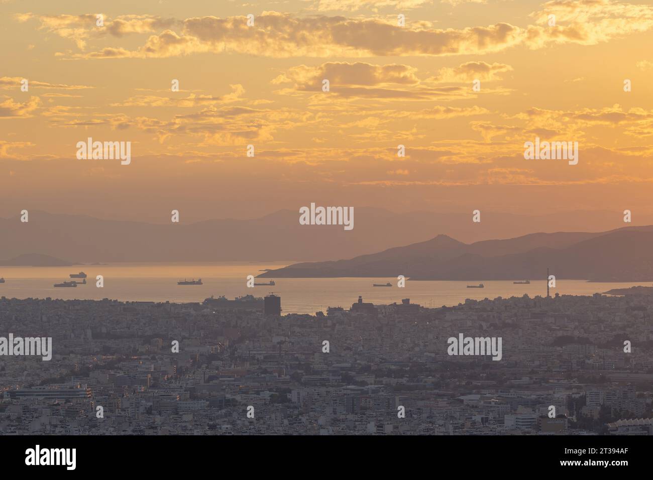 A sunset view of Athens, taken from Mount Lycabettus towards the ...