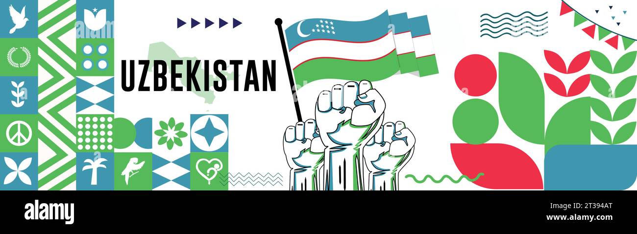 Uzbekistan national day banner with map, flag colors theme background ...