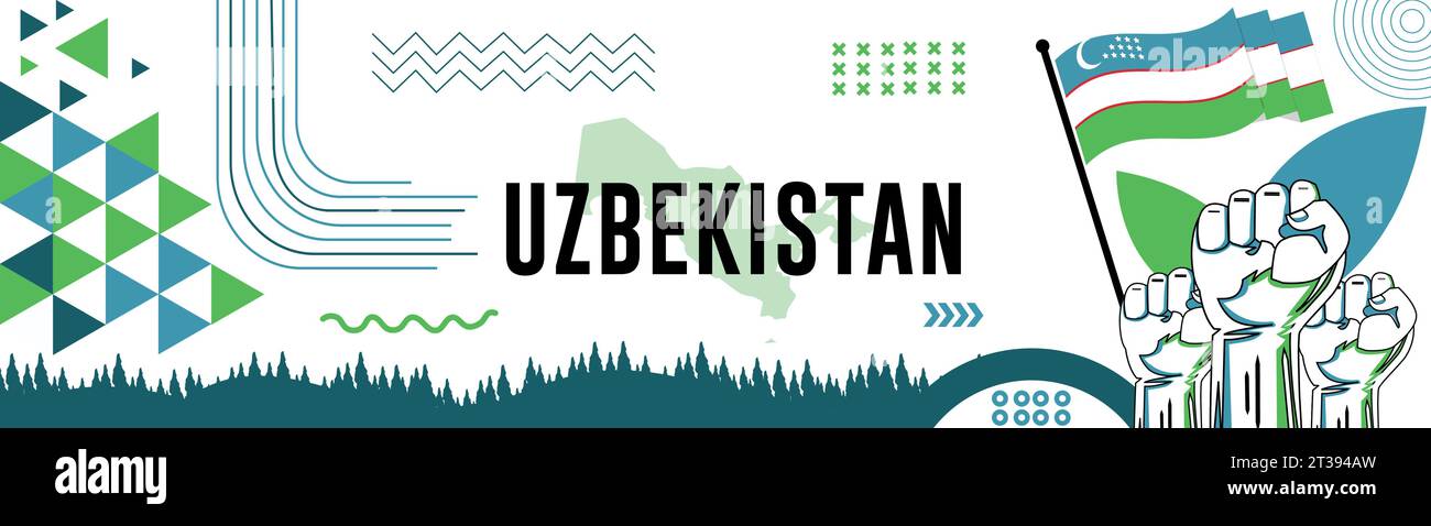 Uzbekistan national day banner with map, flag colors theme background ...