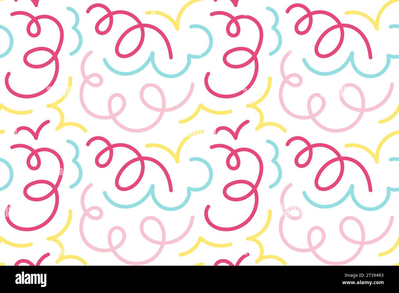 Seamless pattern of colorful abstract squiggles print, scribble spiral ...