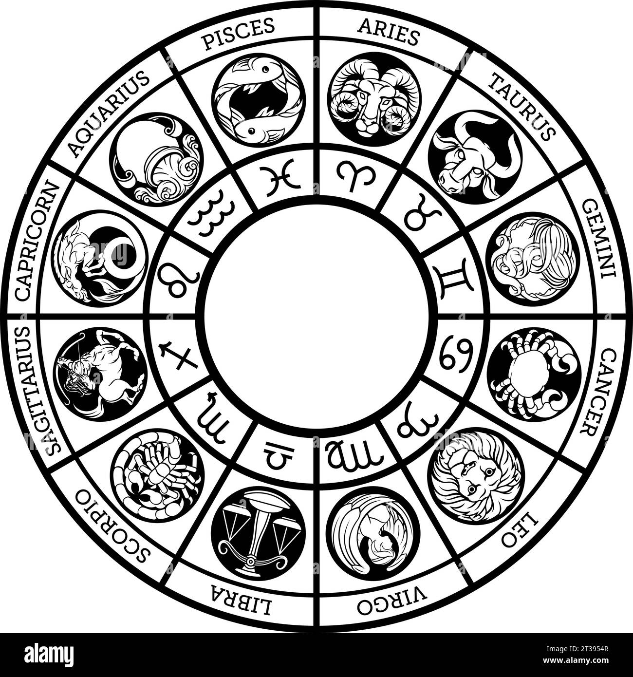 Zodiac horoscope astrology star Black and White Stock Photos & Images ...