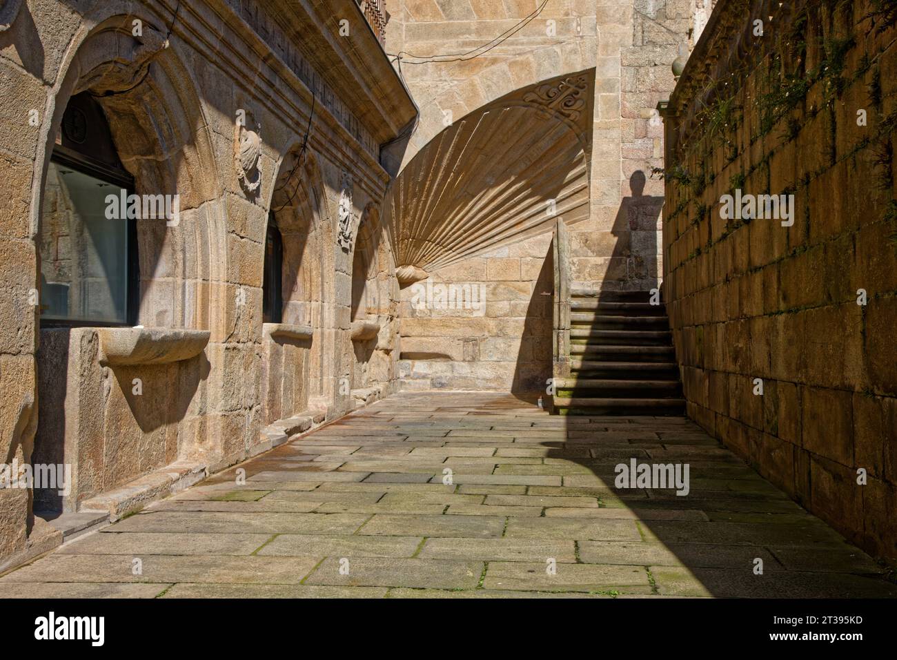 SANTIAGO DE COMPOSTELA, October 6, 2023 : Sculpted scallop shell on a ...