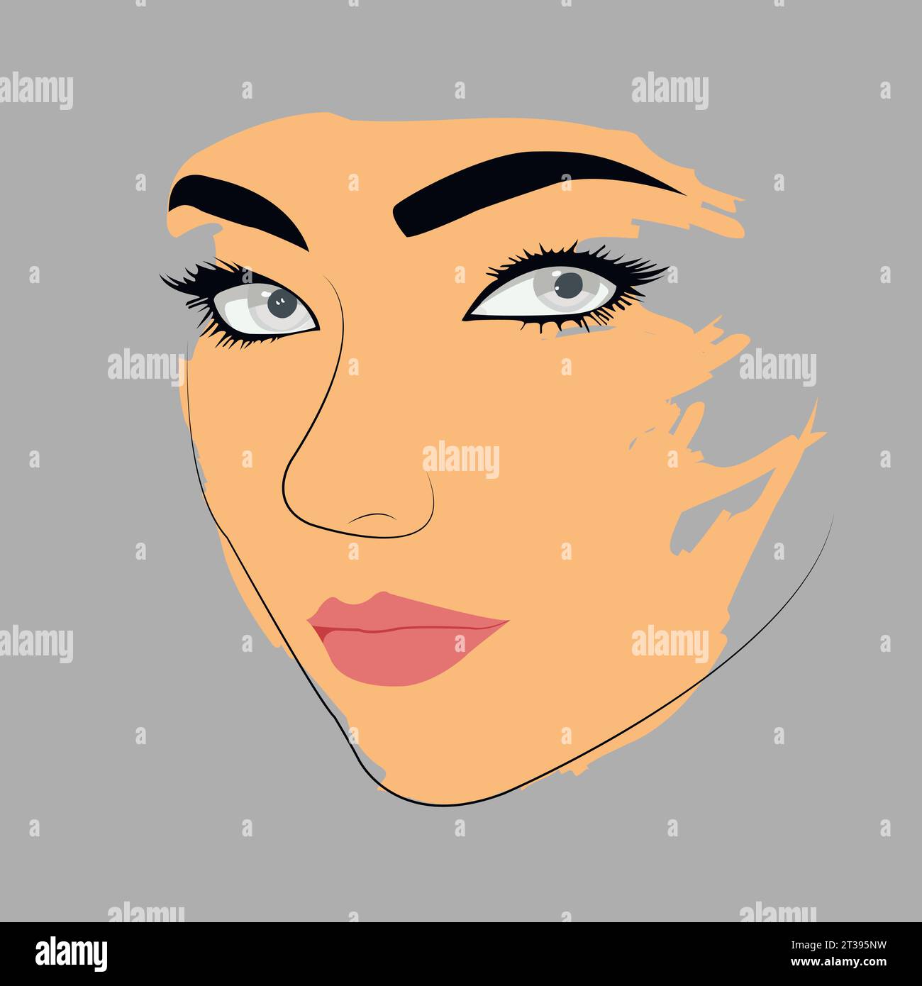 Woman facial features with color background. Vector illustration for ...
