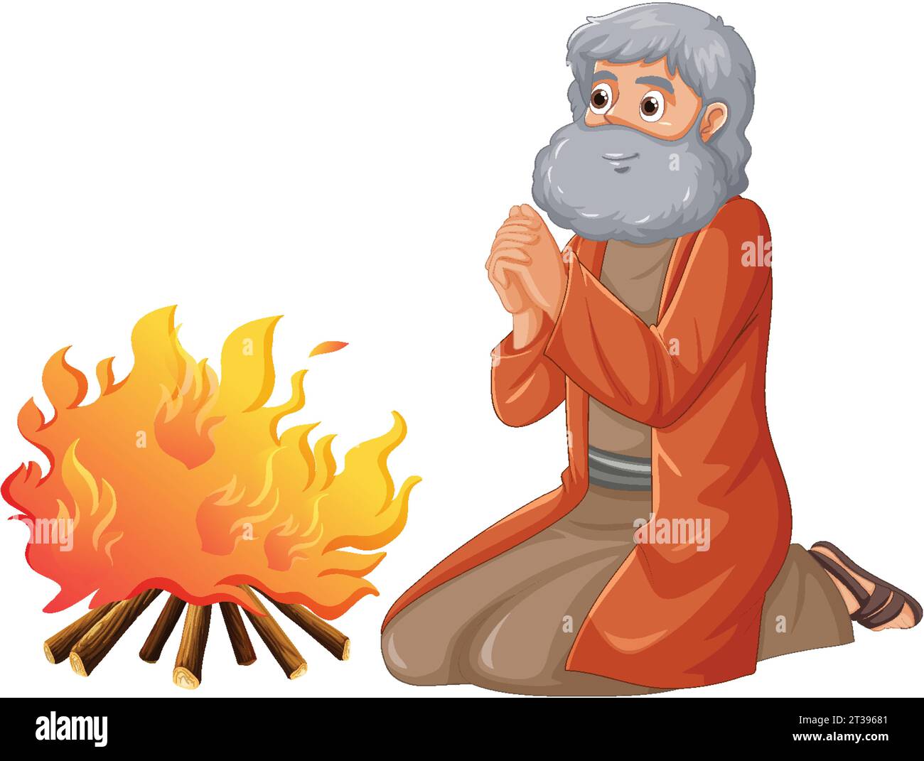 Illustration of an ancient man sitting on his knee, praying in front of ...