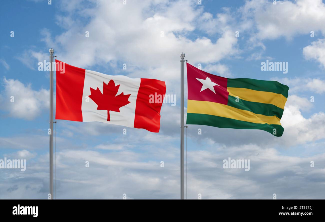 Togo, Togolese Republic and Canada flags waving together in the wind on ...