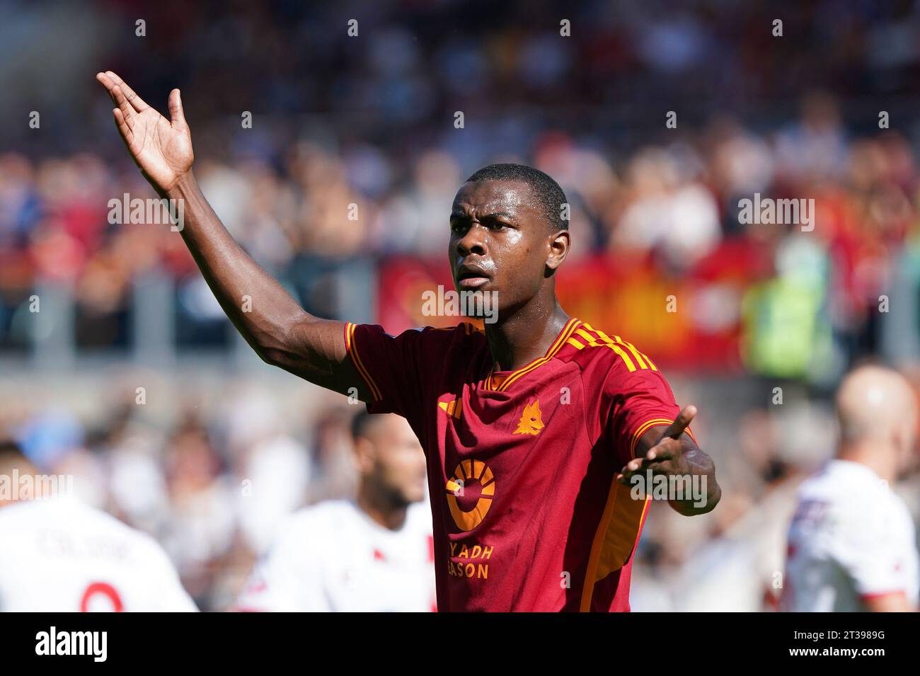Evan Ndicka of AS Roma gestures during the Serie A Tim match between AS ...