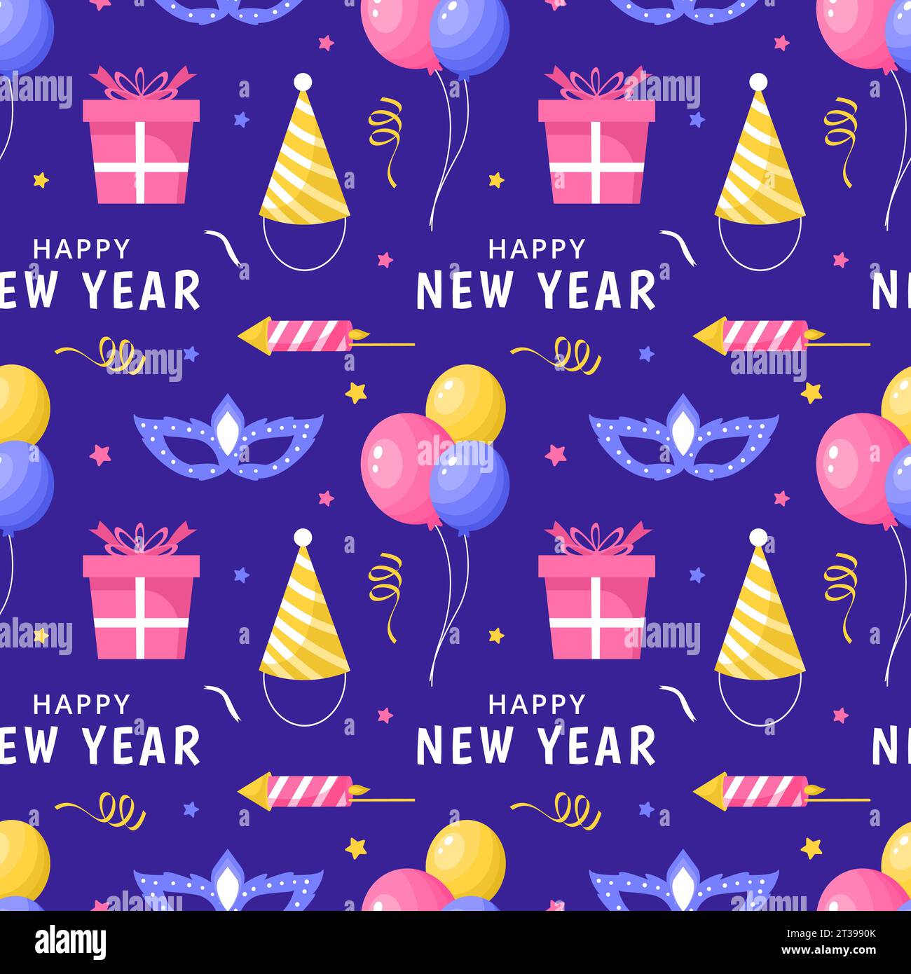 Happy New Year 2024 Seamless Pattern Illustration with Elements ...