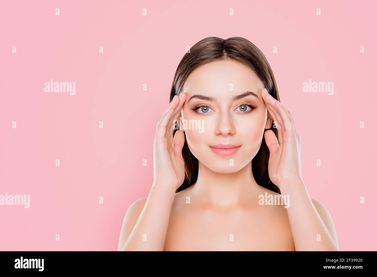 Front close up portrait of beautiful attractive with perfect ideal pure ...