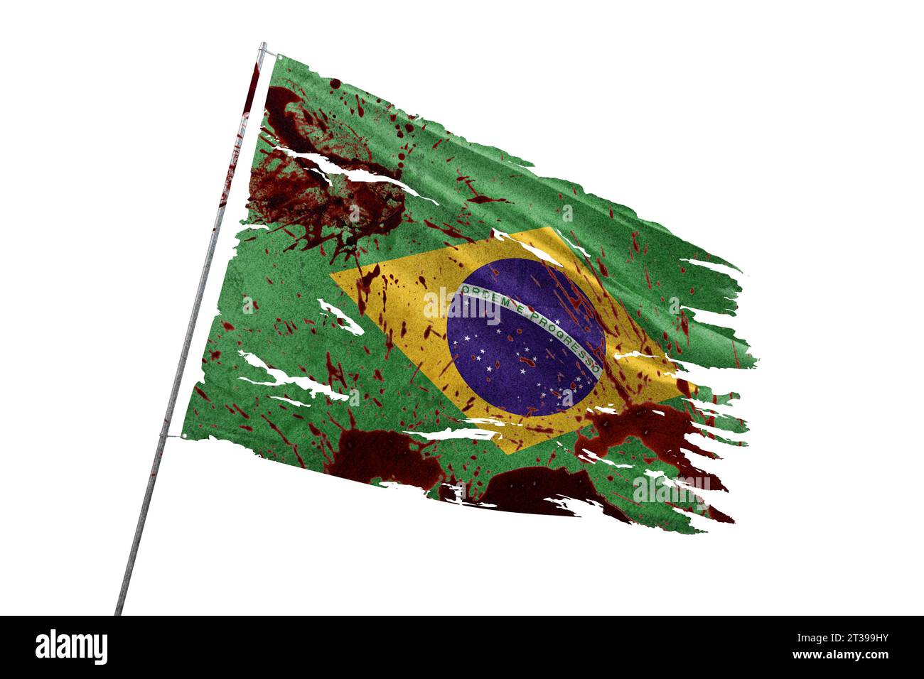 Brazil torn flag on transparent background with blood stains Stock ...