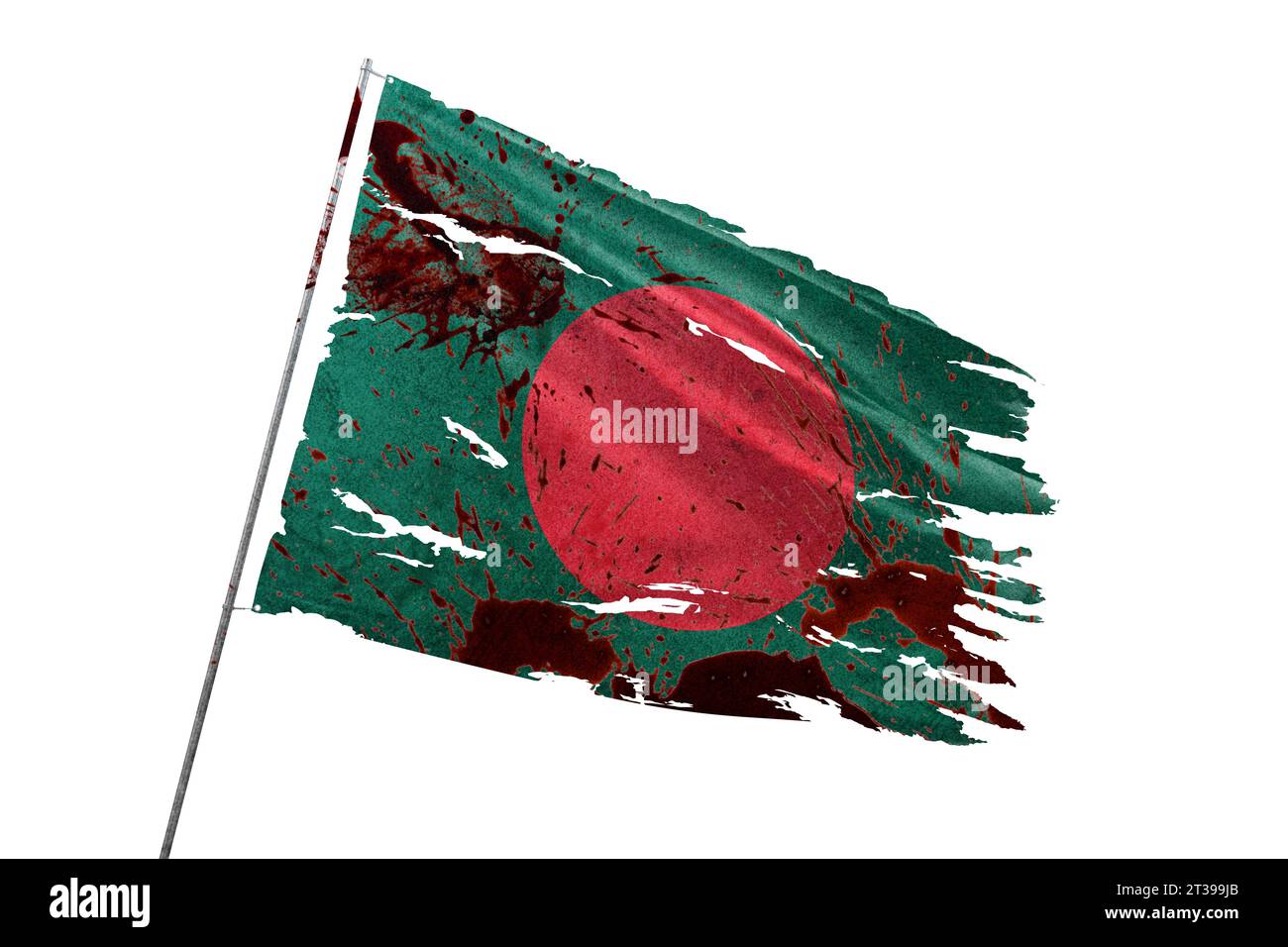 Bangladesh torn flag on transparent background with blood stains Stock ...