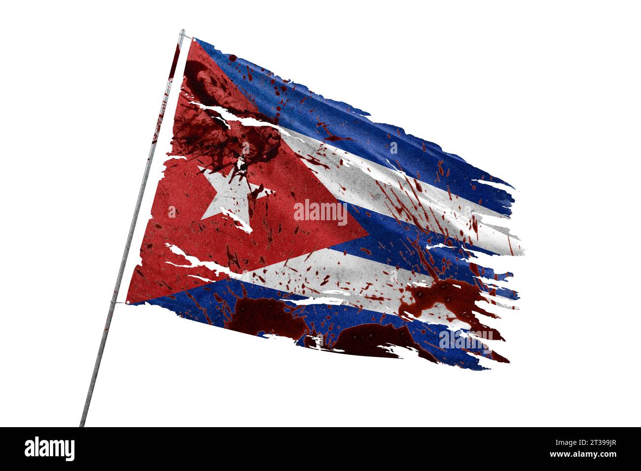 Cuba torn flag on transparent background with blood stains Stock Photo ...