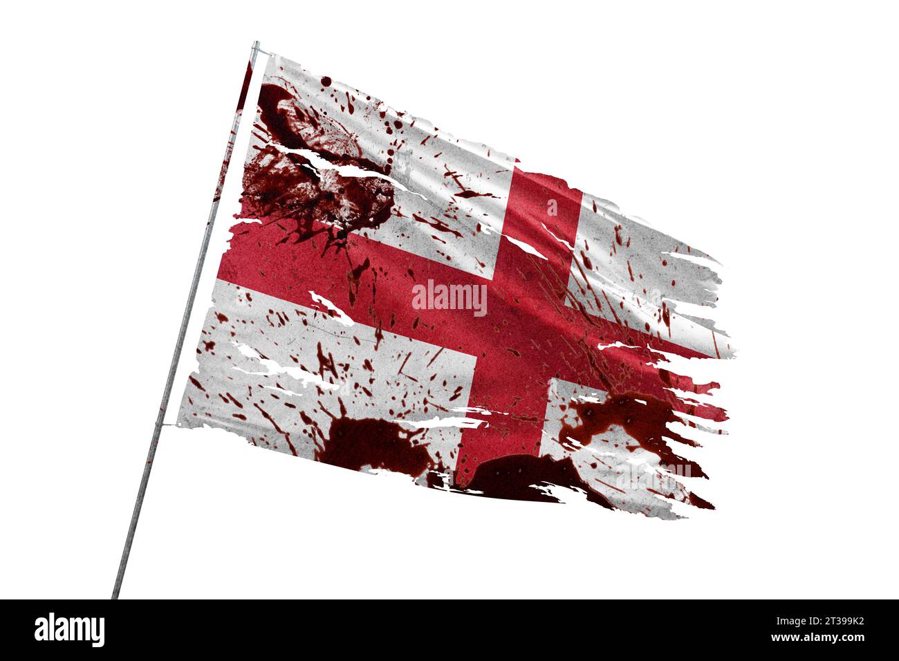 England torn flag on transparent background with blood stains Stock ...