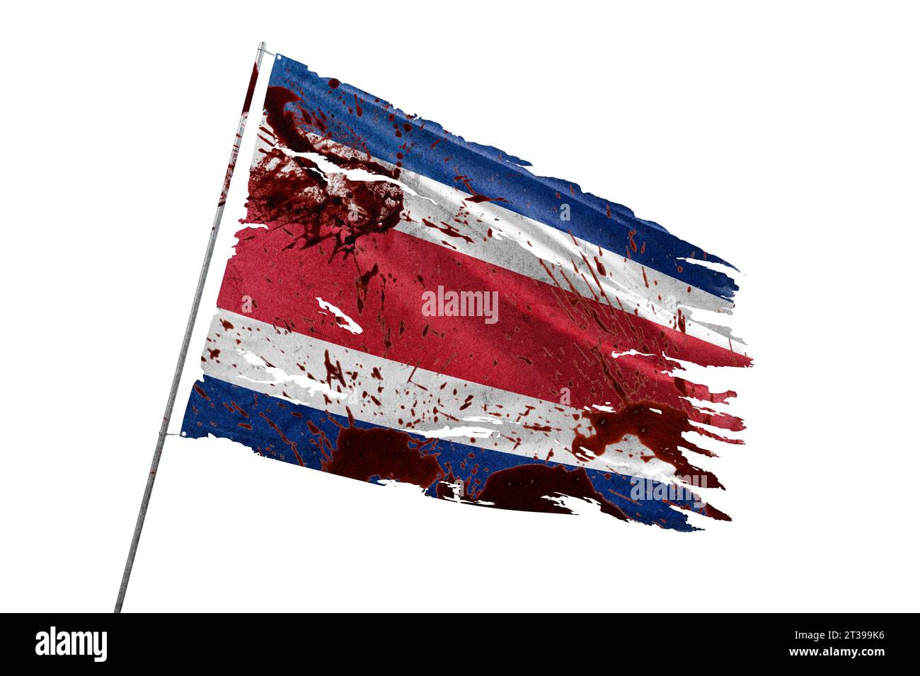Costa Rica torn flag on transparent background with blood stains Stock ...