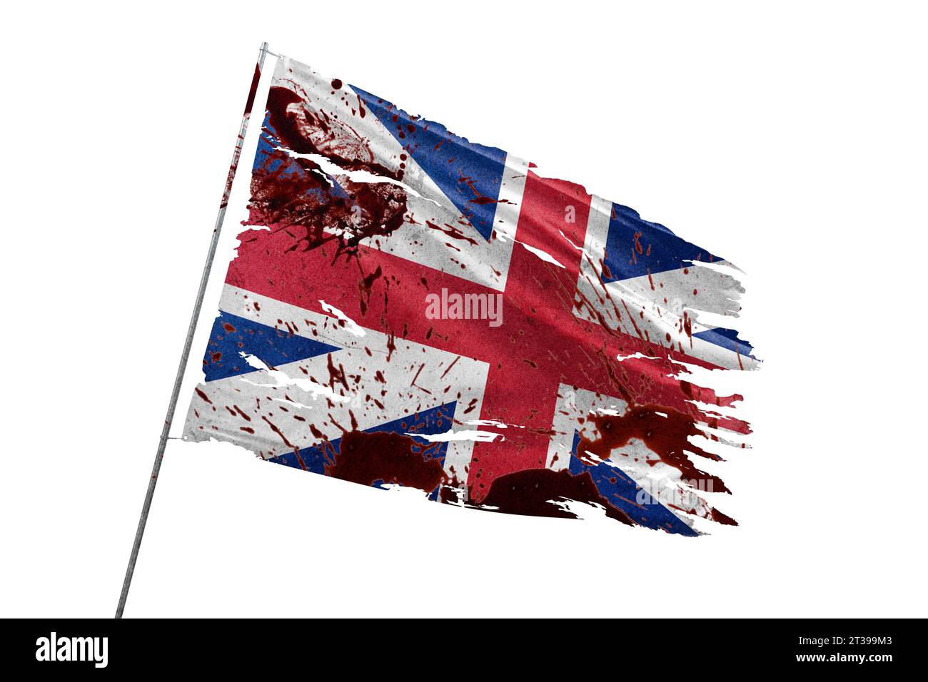 Great Britain torn flag on transparent background with blood stains ...