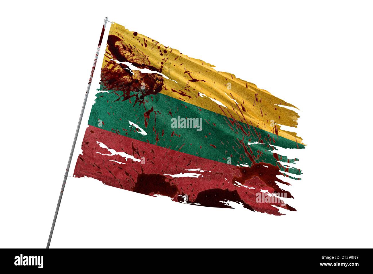 Lithuania torn flag on transparent background with blood stains Stock ...