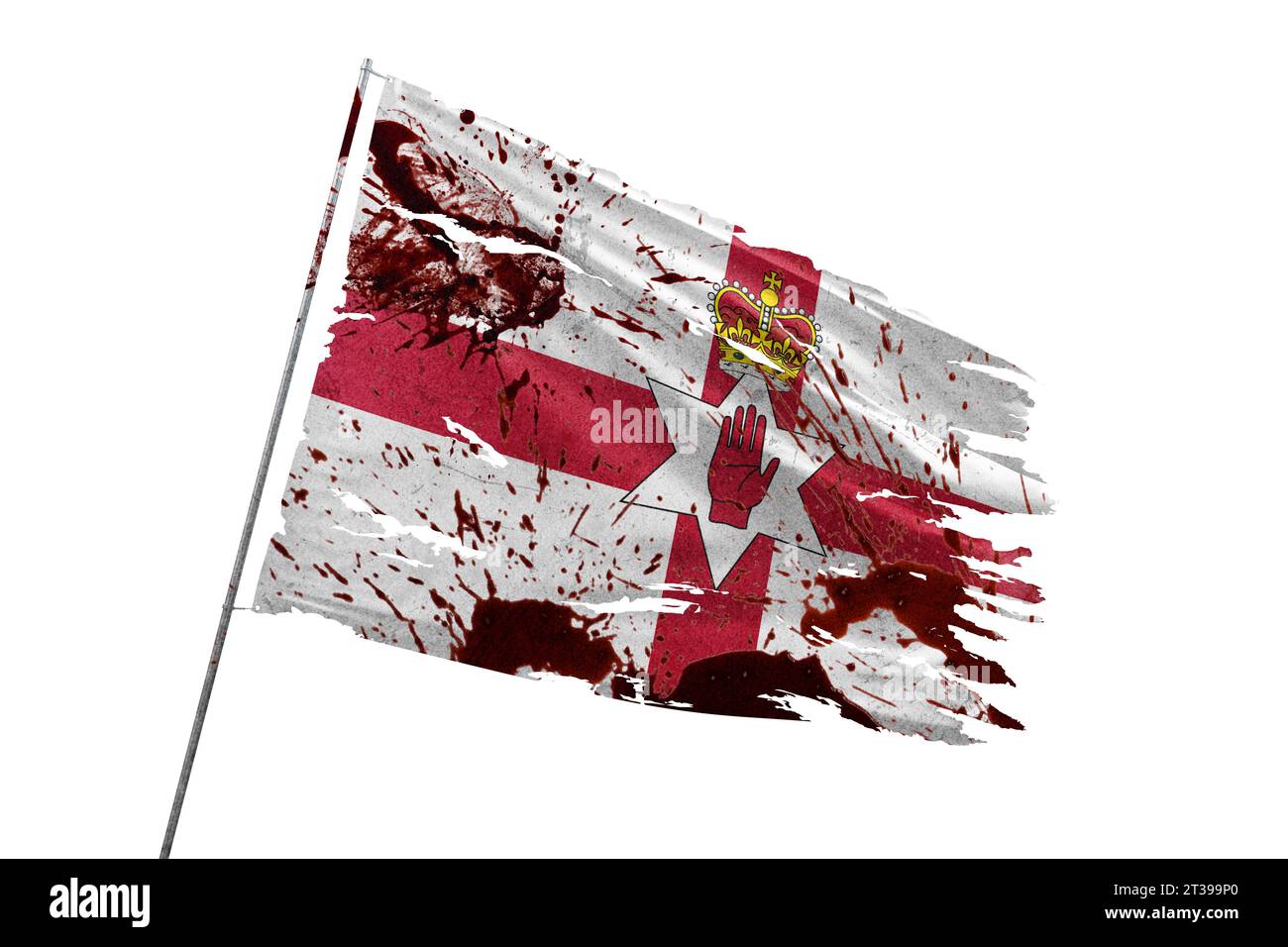 Northern Ireland torn flag on transparent background with blood stains ...