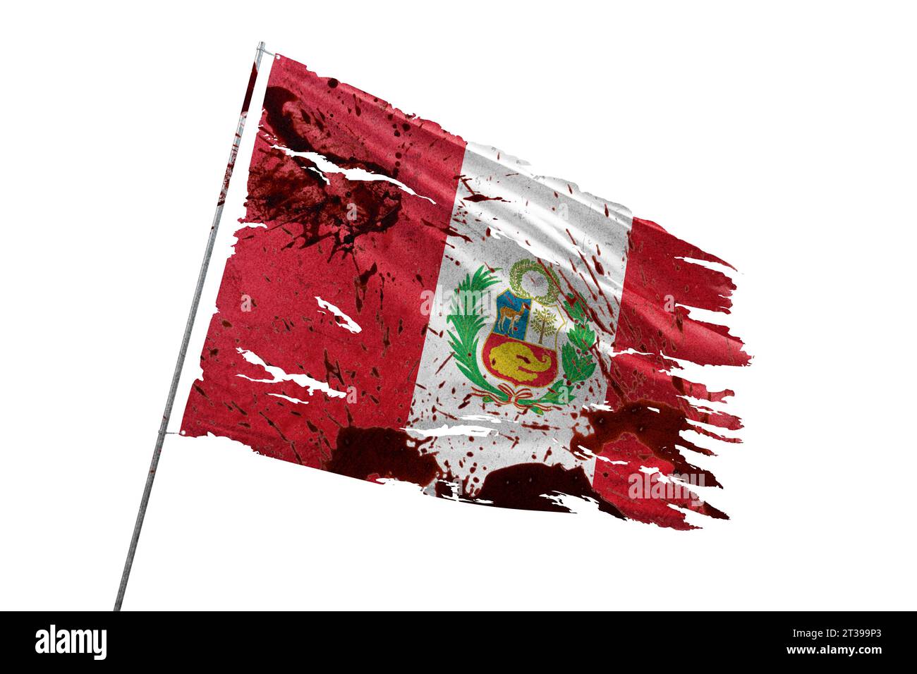 Peru torn flag on transparent background with blood stains Stock Photo ...