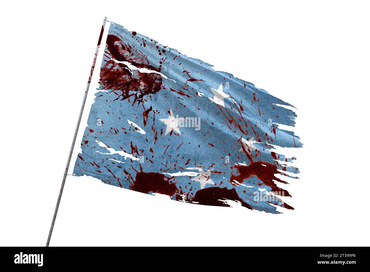 Micronesia torn flag on transparent background with blood stains Stock ...