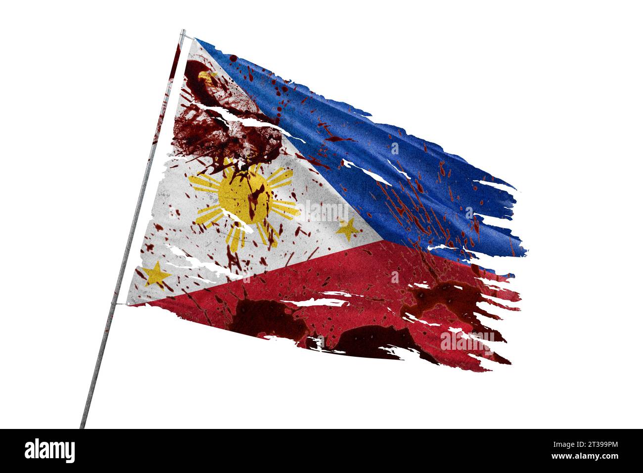 Philippines torn flag on transparent background with blood stains Stock Photo - Alamy