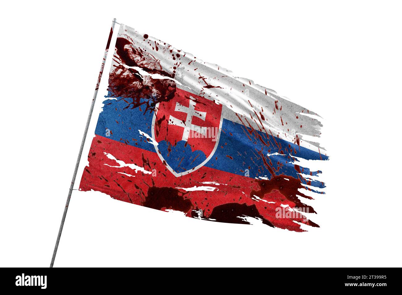 Slovakia torn flag on transparent background with blood stains Stock ...