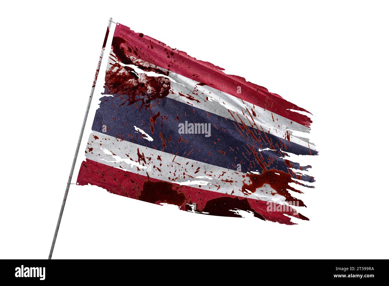 Thailand torn flag on transparent background with blood stains Stock ...