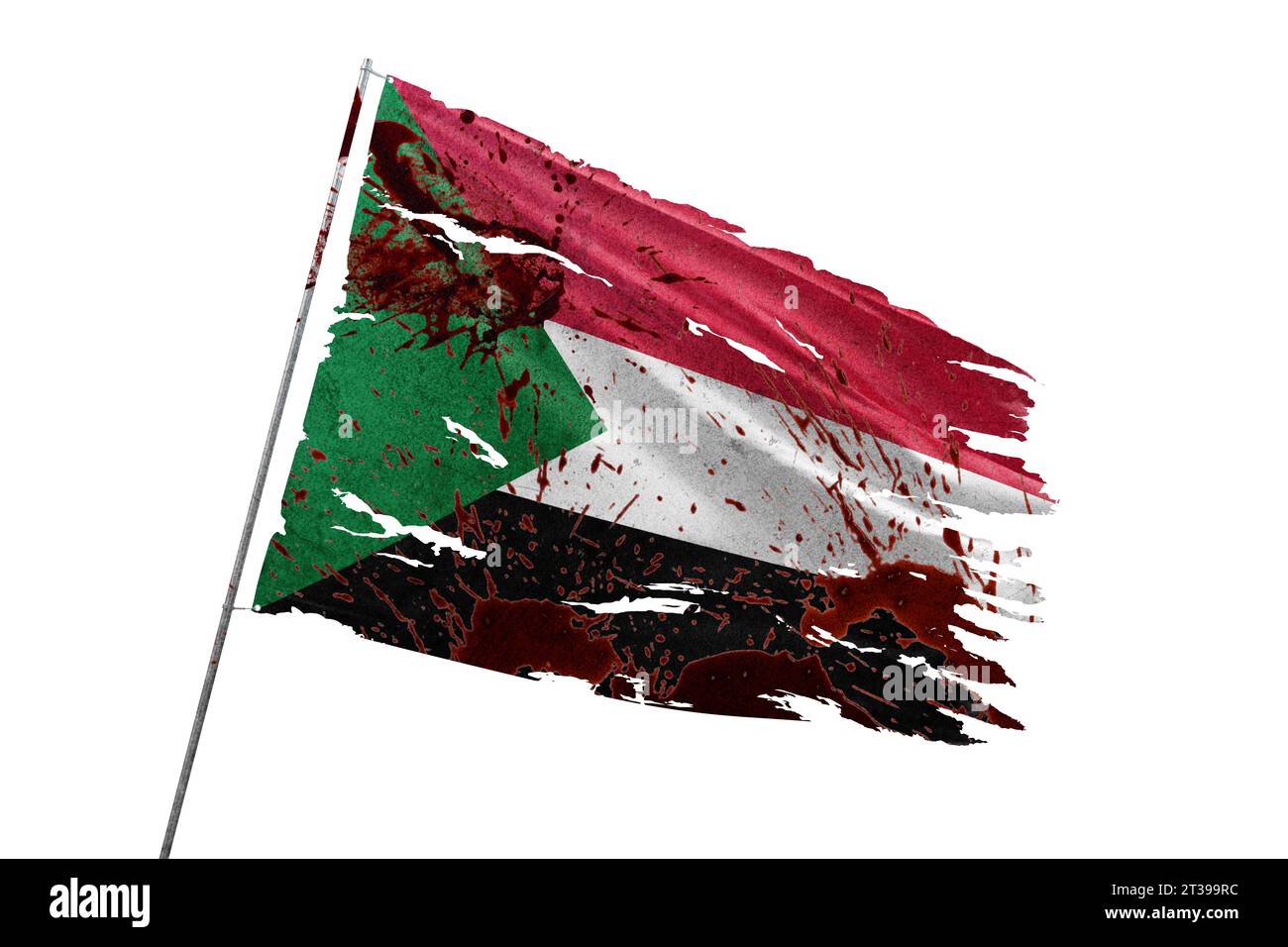 Sudan torn flag on transparent background with blood stains Stock Photo ...