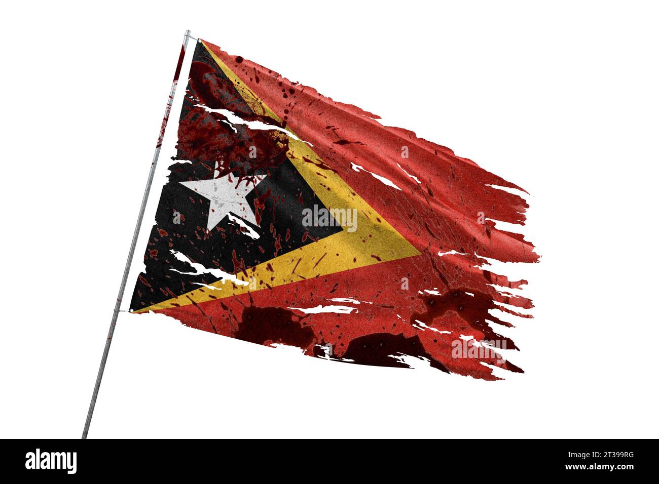 Timor Leste torn flag on transparent background with blood stains Stock ...