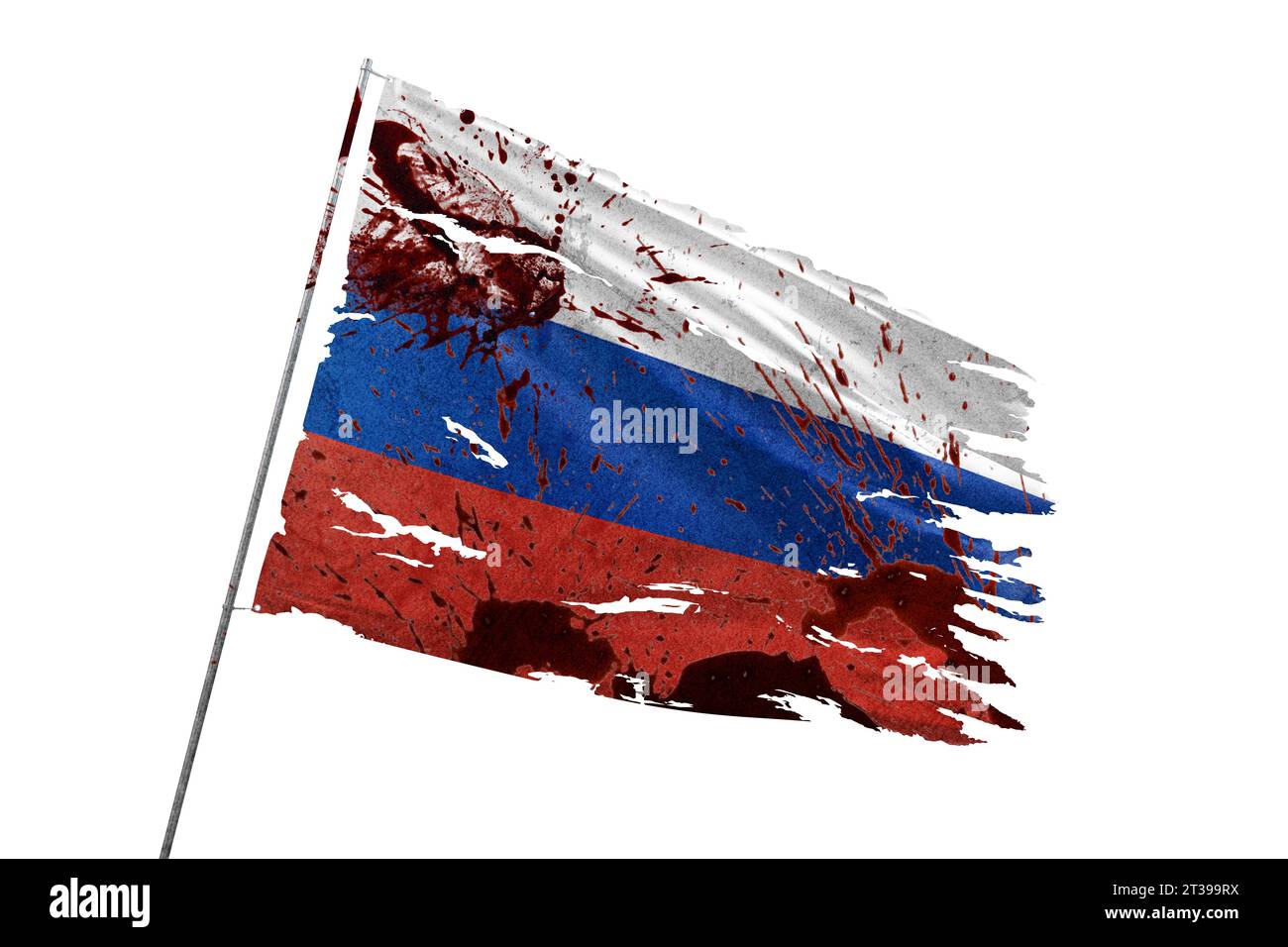 Russia torn flag on transparent background with blood stains Stock ...