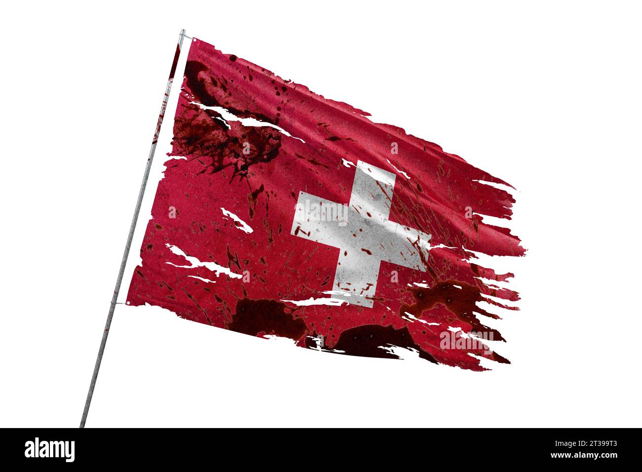 Switzerland torn flag on transparent background with blood stains Stock ...