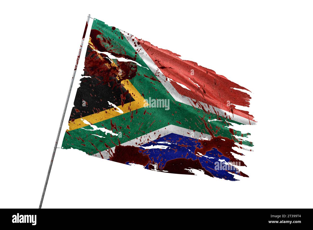 South Africa torn flag on transparent background with blood stains ...