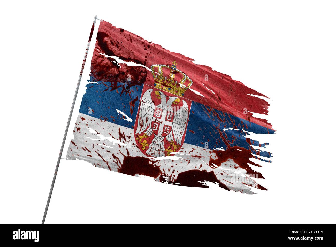 Serbia torn flag on transparent background with blood stains Stock ...