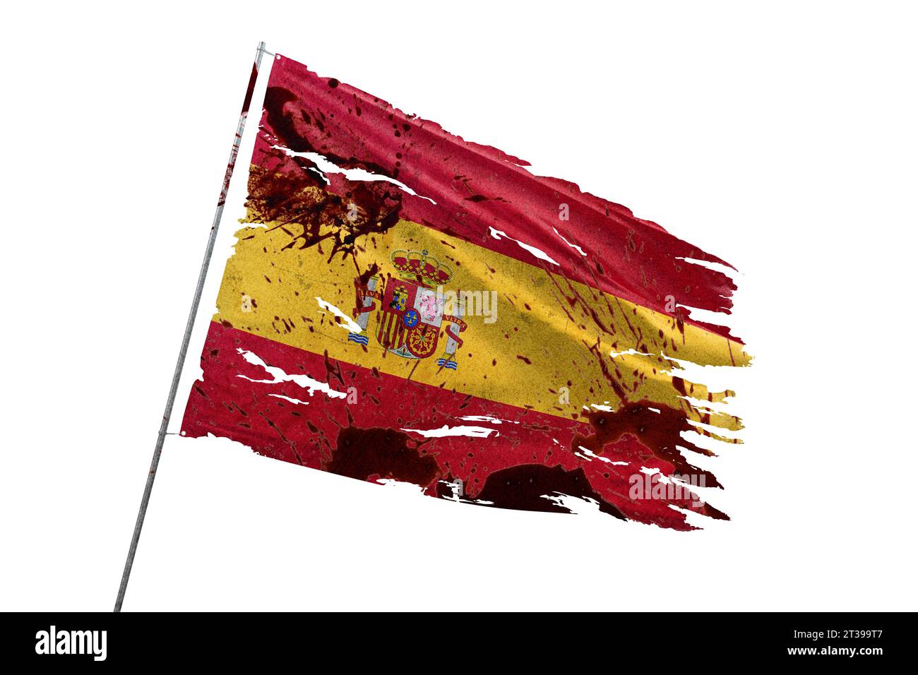 Spain torn flag on transparent background with blood stains Stock Photo ...