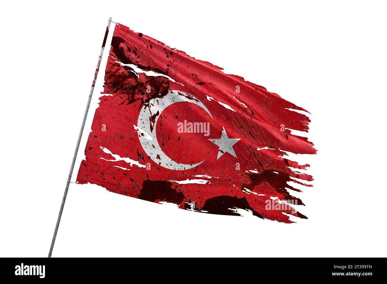 Turkey torn flag on transparent background with blood stains Stock ...