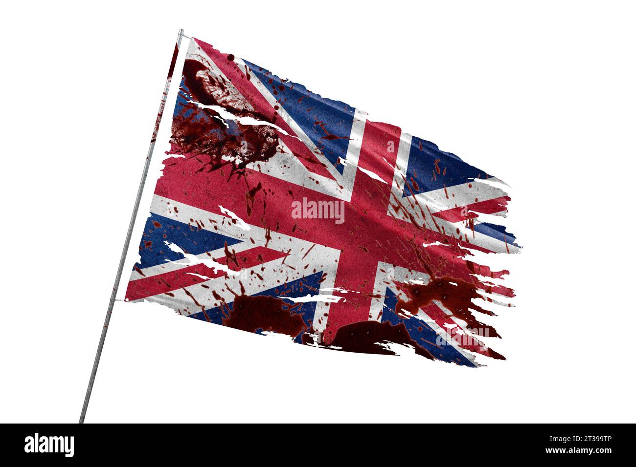United Kingdom torn flag on transparent background with blood stains ...