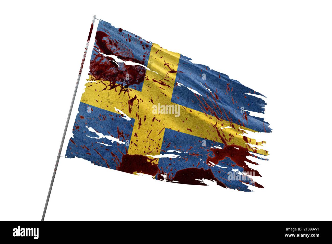 Sweden torn flag on transparent background with blood stains Stock ...
