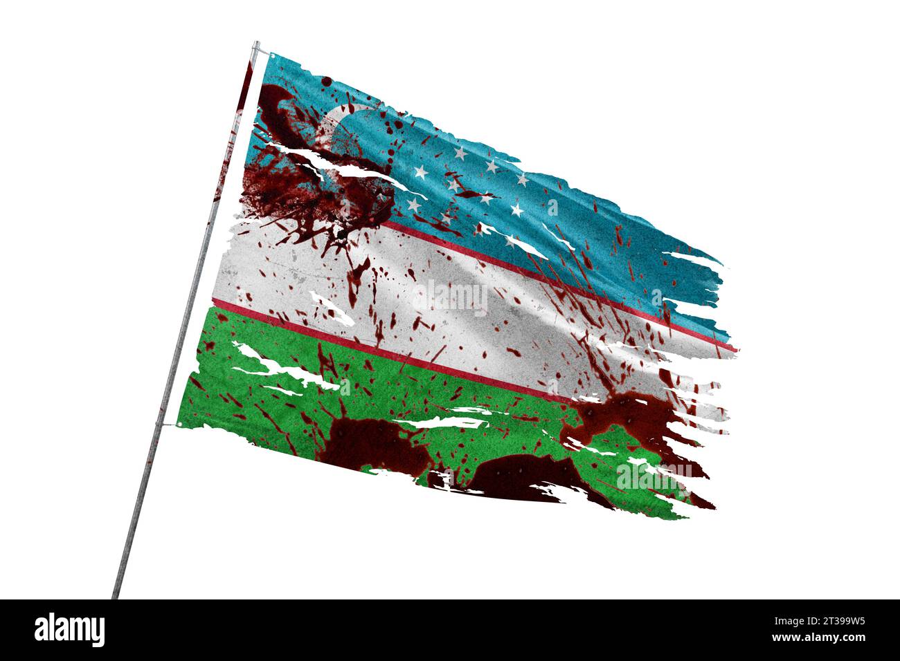 Uzbekistan torn flag on transparent background with blood stains Stock ...