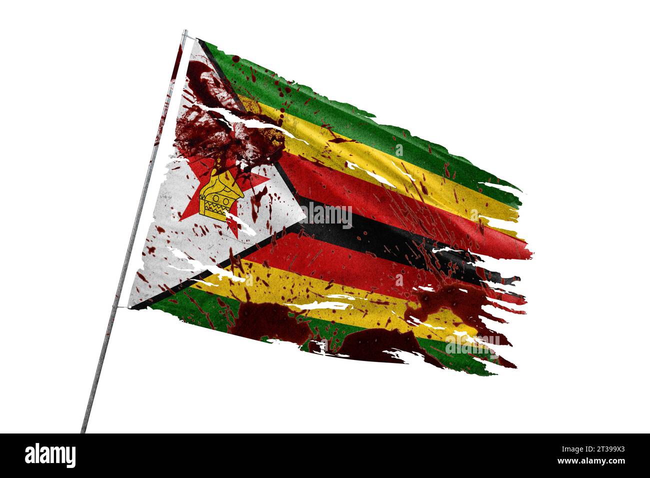 Zimbabwe torn flag on transparent background with blood stains Stock ...