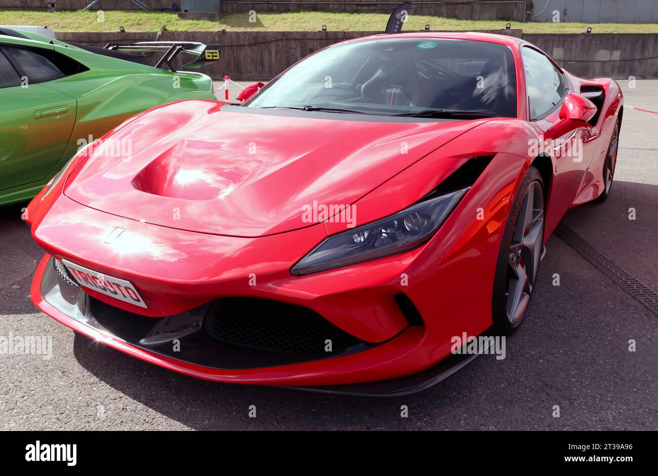 Three-quarters Front View of a 2020, Red, Ferrari F8 Tributo, on ...