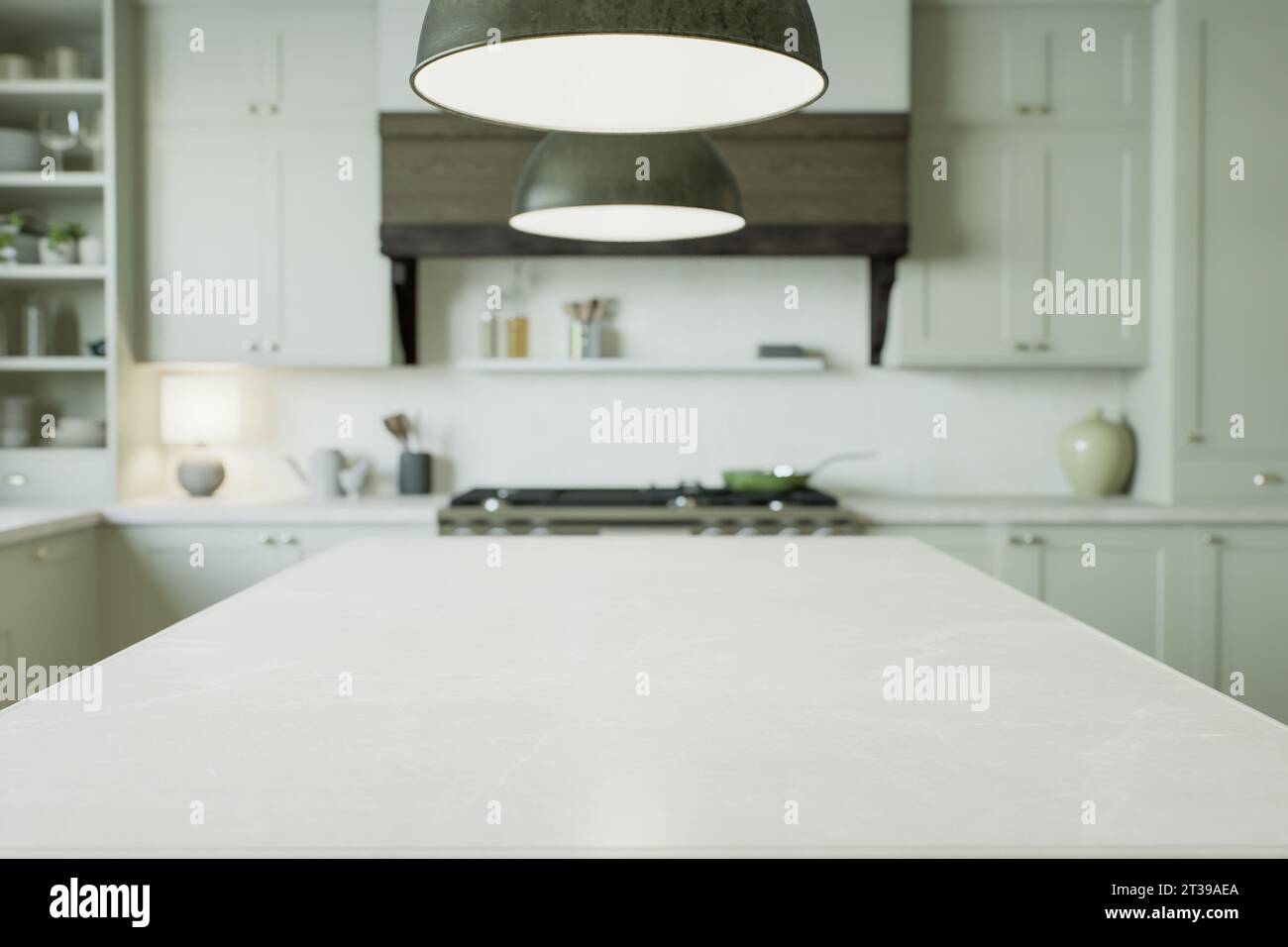 Blurred kitchen background with kitchen appliances and utensils with ...