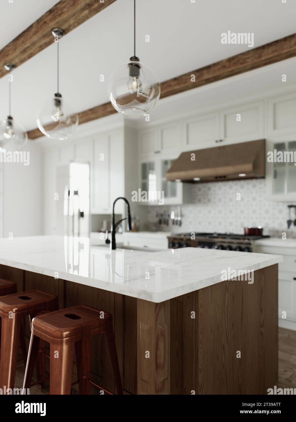 Kitchen with an emphasis on an empty countertop for arranging kitchen ...